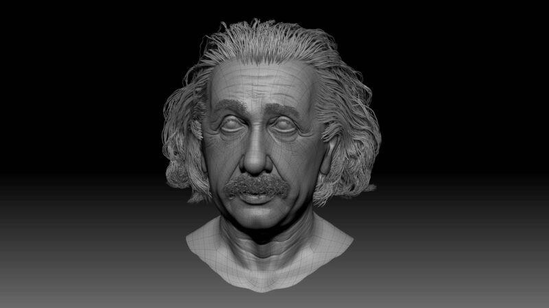 Albert Einstein 3D portrait for a hologram. Facial animation / rigging