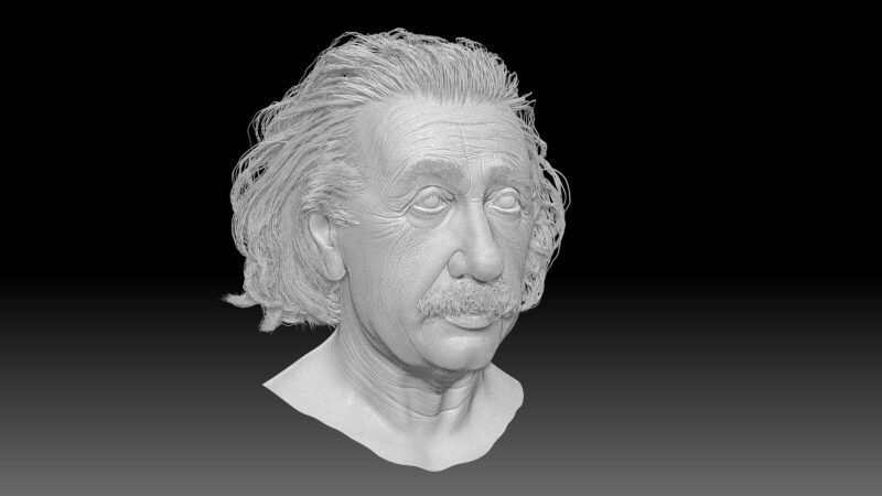 Albert Einstein 3D portrait for a hologram. Facial animation / rigging